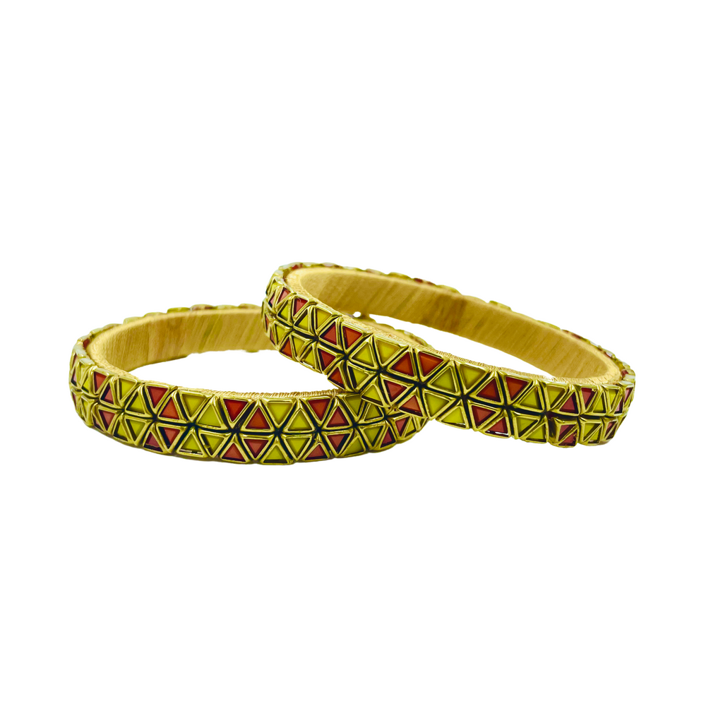 Yaalz Rich Triangle Kundan Stone Work Pair Bangles In Multiple Colors